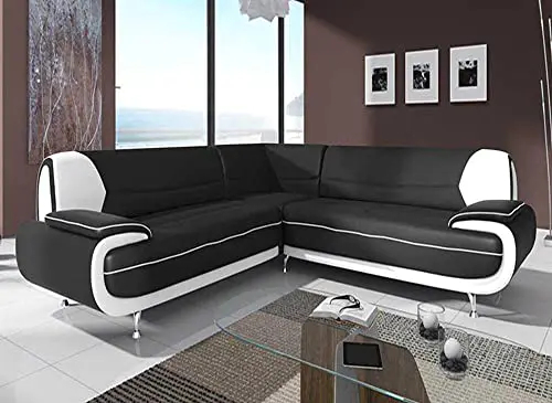 Deco In Paris Canapé d'angle Noir et Blanc Marita XL, 216x87x89x216
